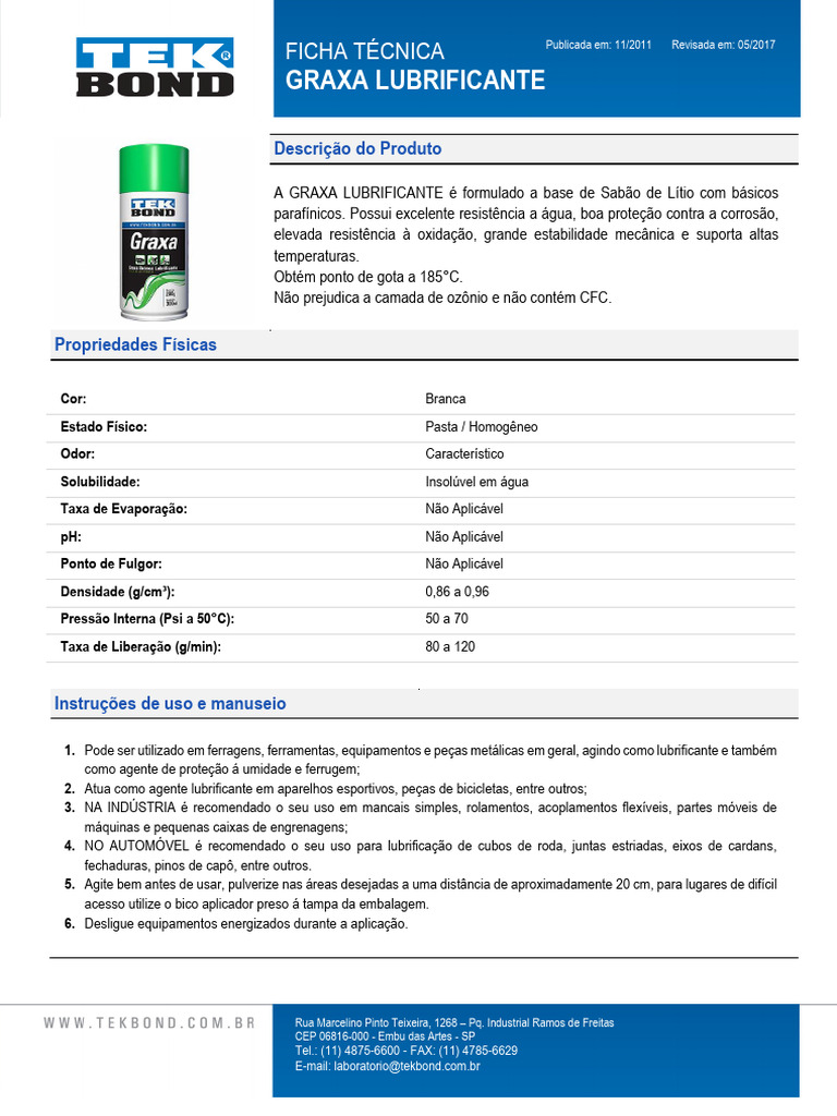 Tds Ficha - Tecnica Graxa Lubrificante Spray Rev.05.17 | PDF ...