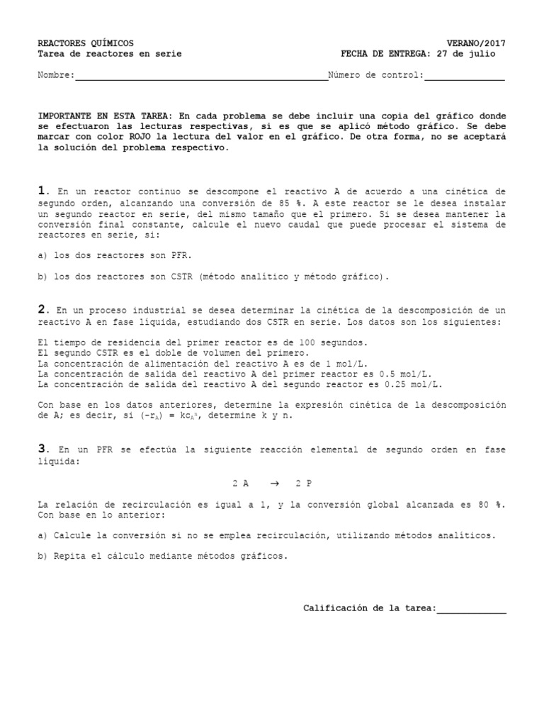 Tarea-Reactores en Serie | PDF