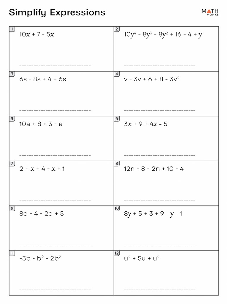 Simplify Each Expression Worksheet Answer Key | PDF