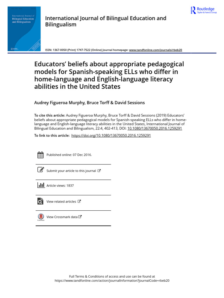 Educators' Beliefs on ELL Pedagogy Models | PDF | English As A Second ...