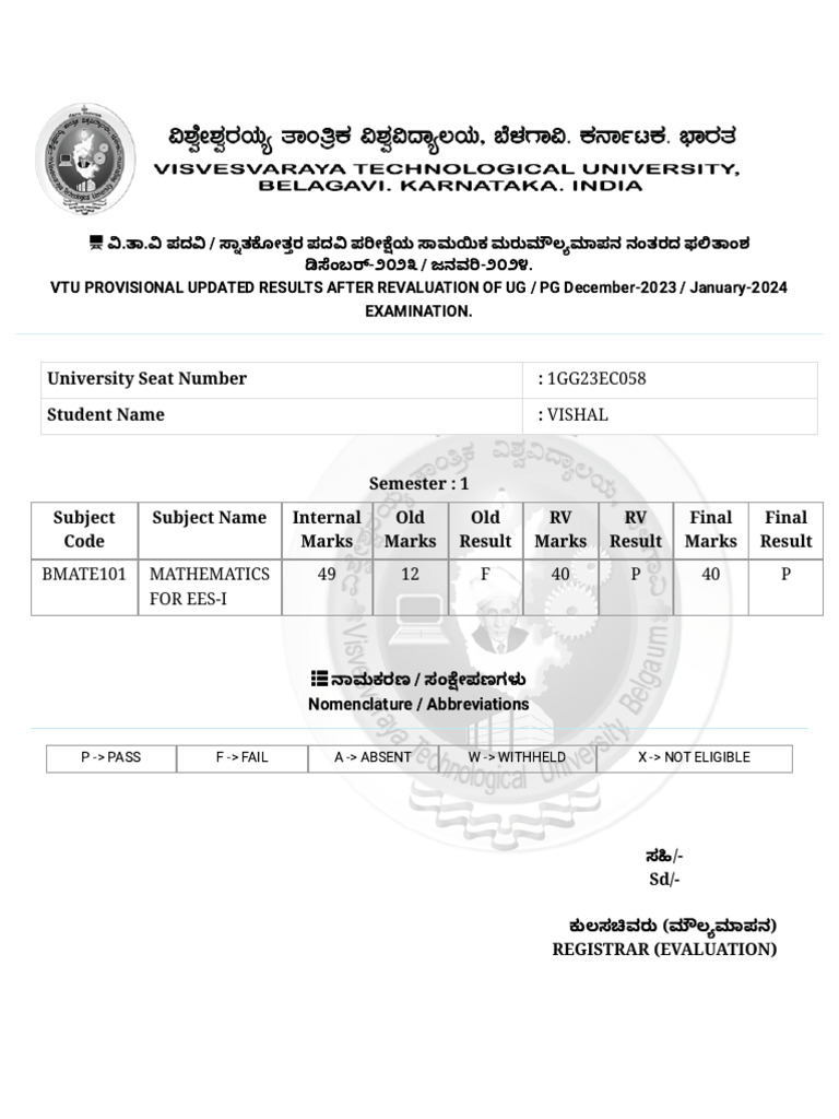 VTU Updated Results After Revaluation 2024 | PDF