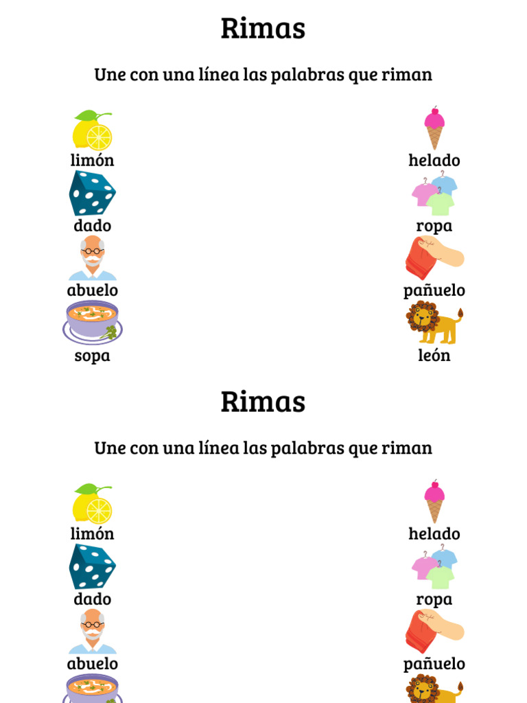 Hoja de Trabajo Digital de Rimas Ilustrada Colorida | PDF