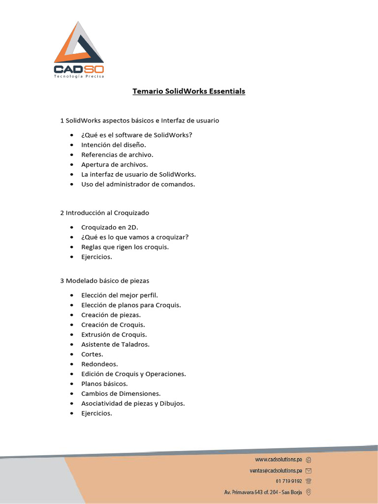 Temario - Solidworks Essentials (Básico-Intermedio) | PDF