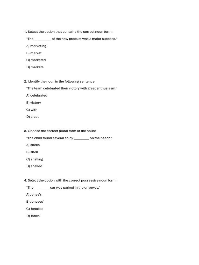noun_test | PDF | Plural | Language Mechanics