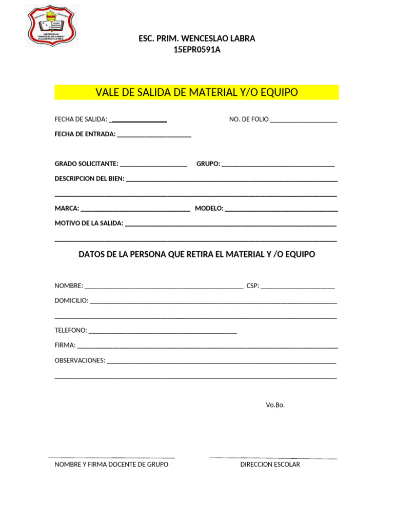 Formulario de Vale de Salida Escolar | PDF | Finanzas y dinero