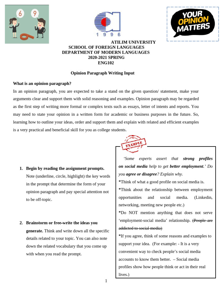 ENG102 Opinion Paragraph Input1 | PDF | Reason | Essays