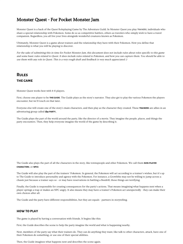 Monster Quest - Quest RPG Hack | PDF | Pokémon