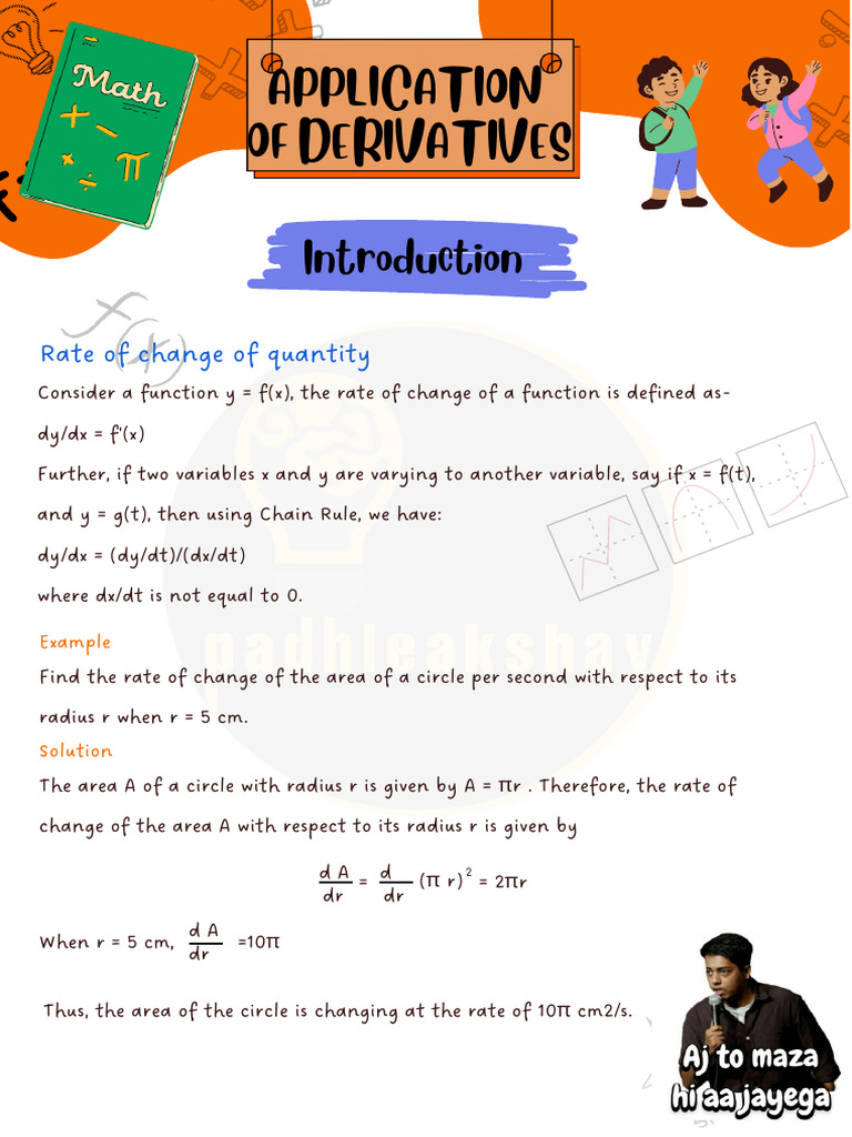Application of Derivatives: Rate of Change of Quantity | PDF | Mathematical Concepts | Functions ...