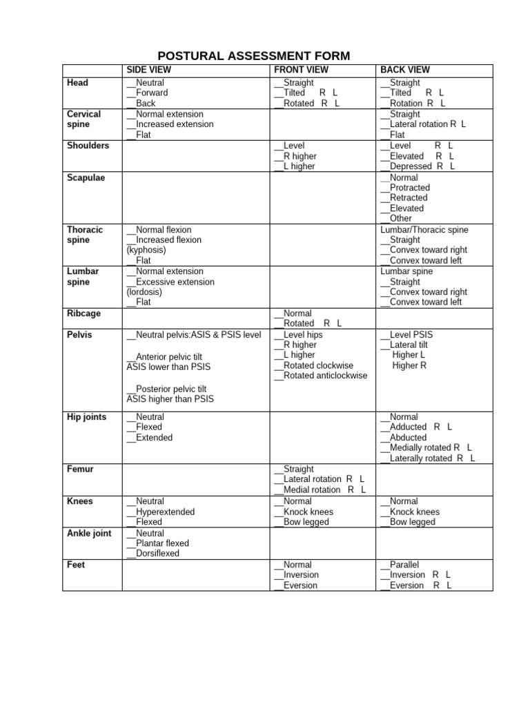 Dance Kinesiology Unit 11 Posture Assessment | PDF | Anatomical Terms ...