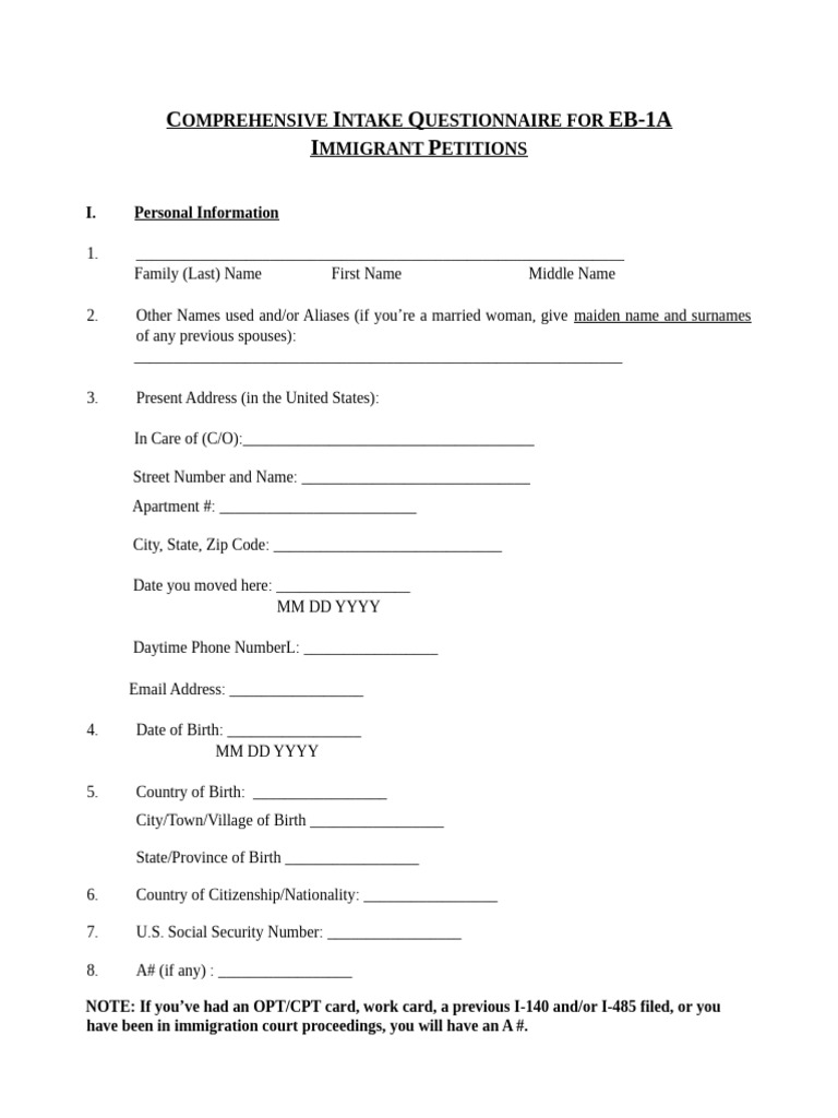 Form I 140 Questionnaire | PDF | Cultural Globalization | Human Migration