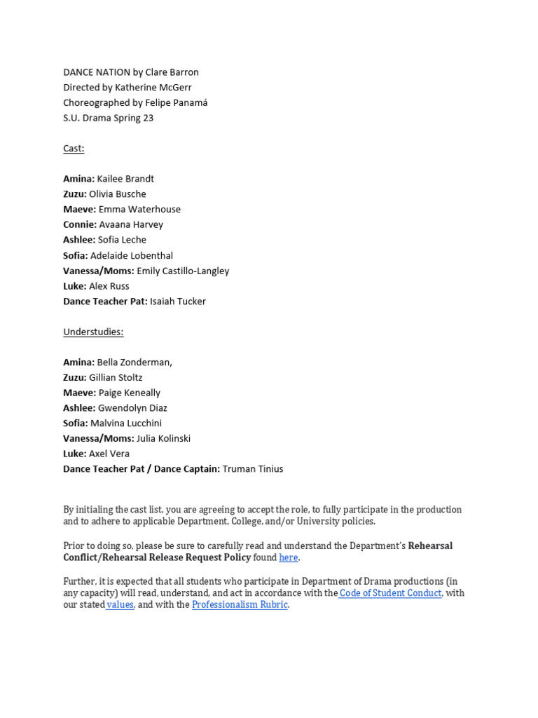 DANCE NATION by Clare Barron Cast List Final | PDF