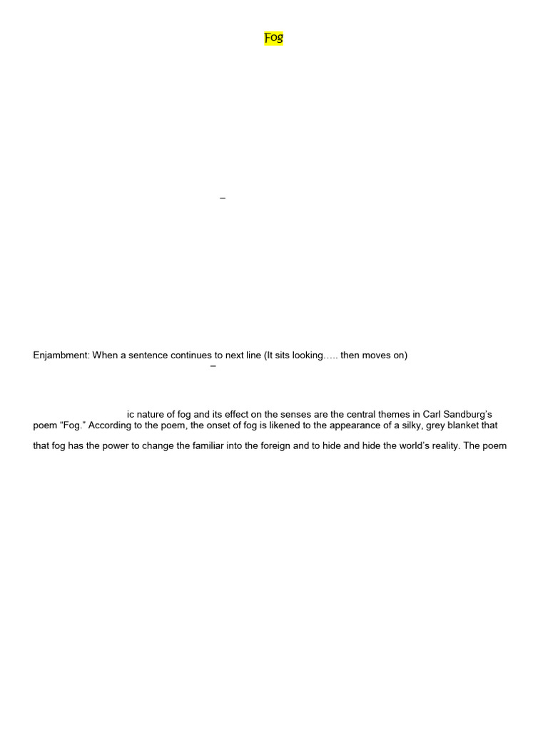 Theme of The Poem: Word Meaning Fog: Harbour On Haunches | PDF