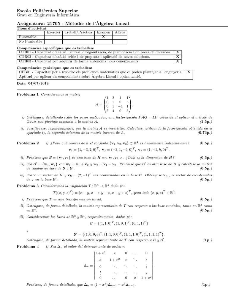 Met Alg Lin 2019 07 04 | PDF | Teoría del operador | Matemáticas Aplicadas