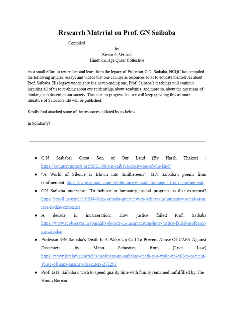 GN Saibaba: Legacy and Resources | PDF | Human Rights | Justice