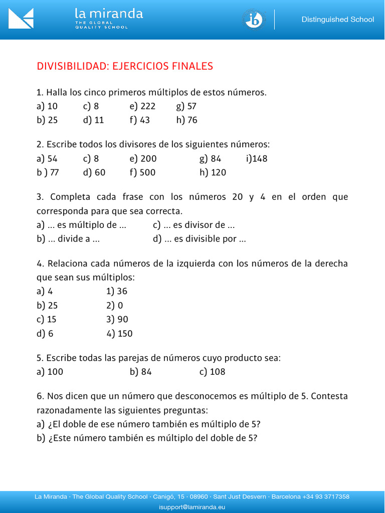 Ejercicios Finales Divisibilidad | PDF | División (Matemáticas) | Matemáticas discretas
