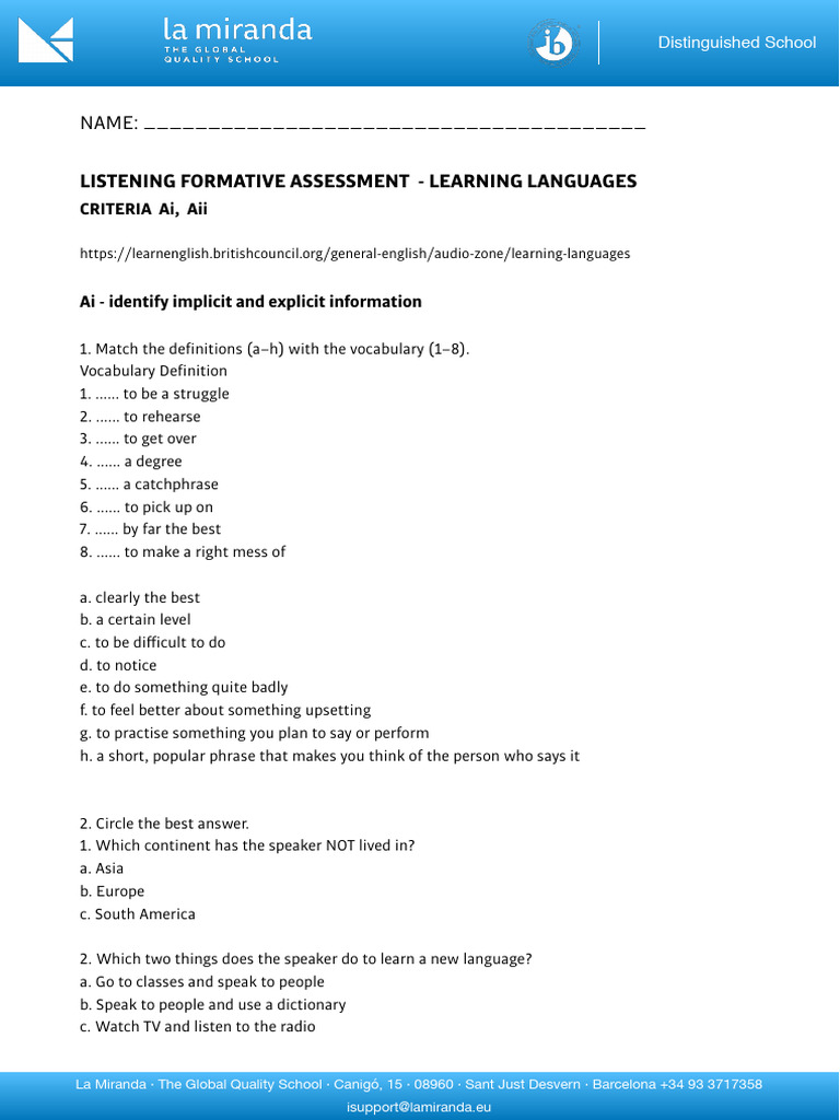 Formative Task 3 Learning Languages | PDF | Cognitive Science | Applied ...