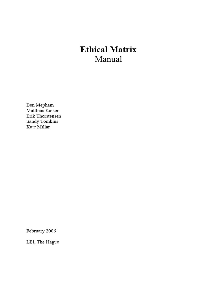 Ethical Matrix Manual-Wageningen University and Research 216589 | PDF ...