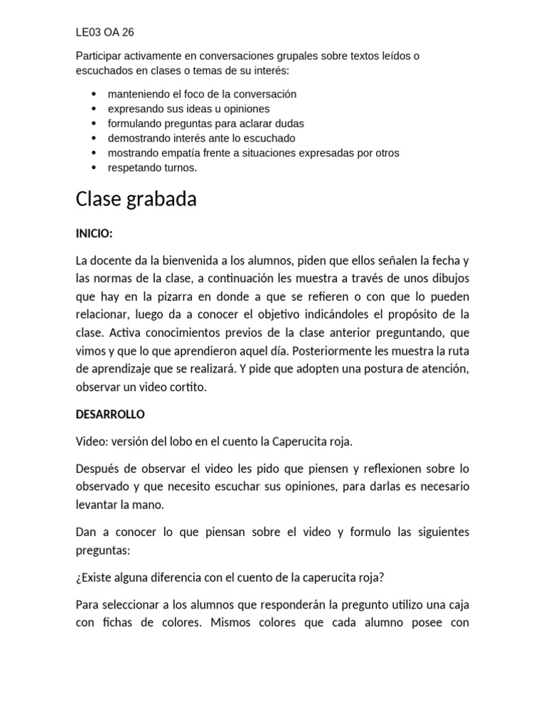 Clase Grabada Escrita | PDF | Enseñando | Comprensión lectora