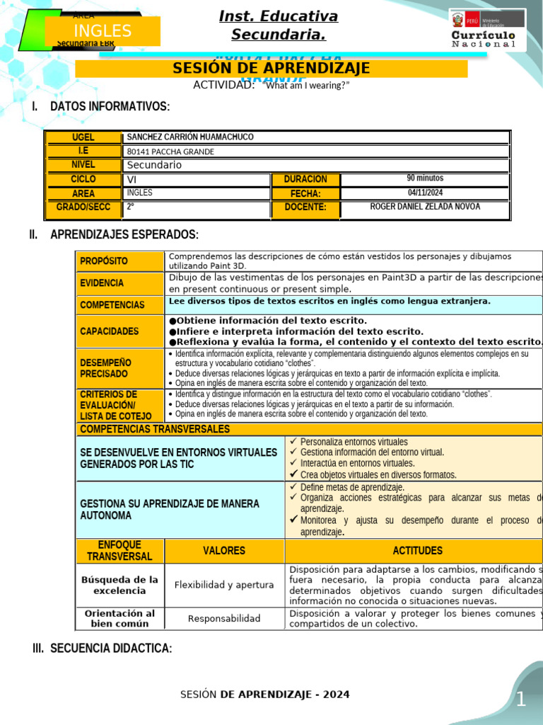 2°-Ses Act 03-Inlgles | PDF | Aprendizaje | Conceptos psicologicos