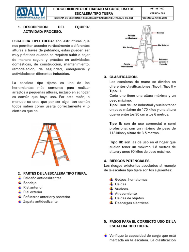PET-SST-007 Procedimiento - Uso de Escalera Tipo Tijera | PDF | Escalera | Escalera