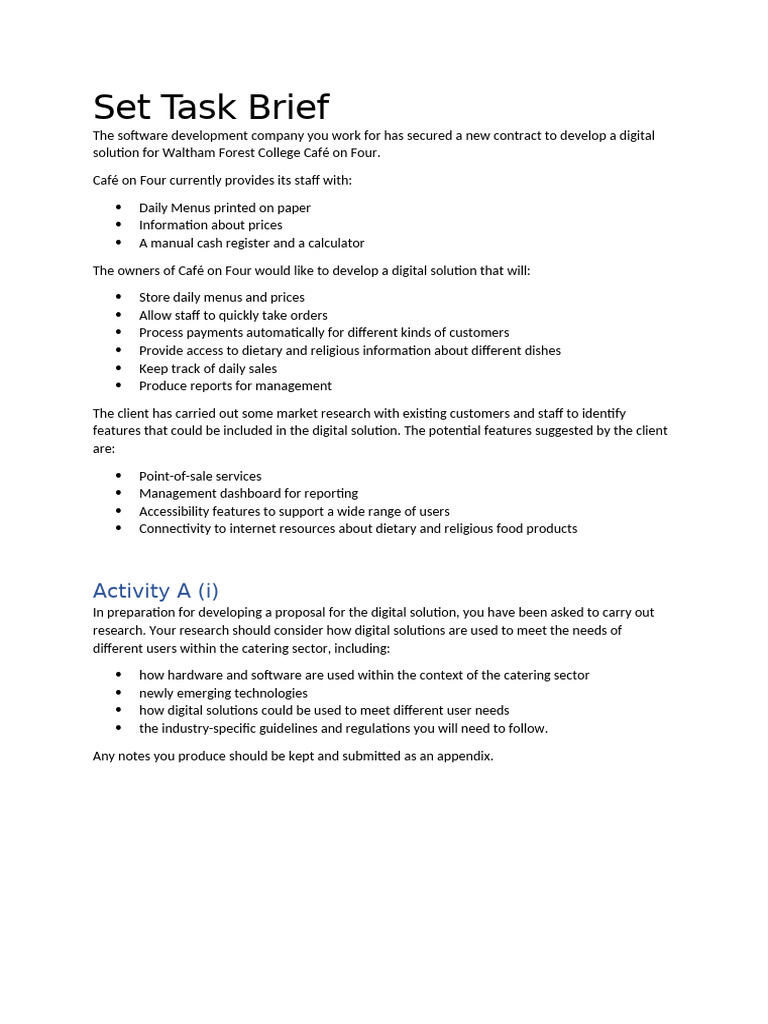 Set Task Brief Cafe On Four OSP Design | PDF | Computing | Computer Science