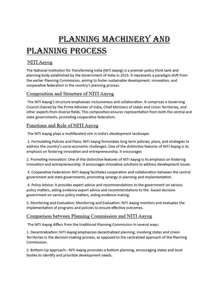 Planning Machinery and Planning Process | PDF