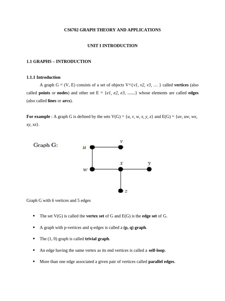 Cs6702 Graph Theory And Applications Unit I Introduction Pdf Vertex Graph Theory