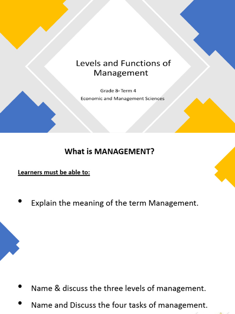 Levels and Functions of Management | PDF | Planning | Goal