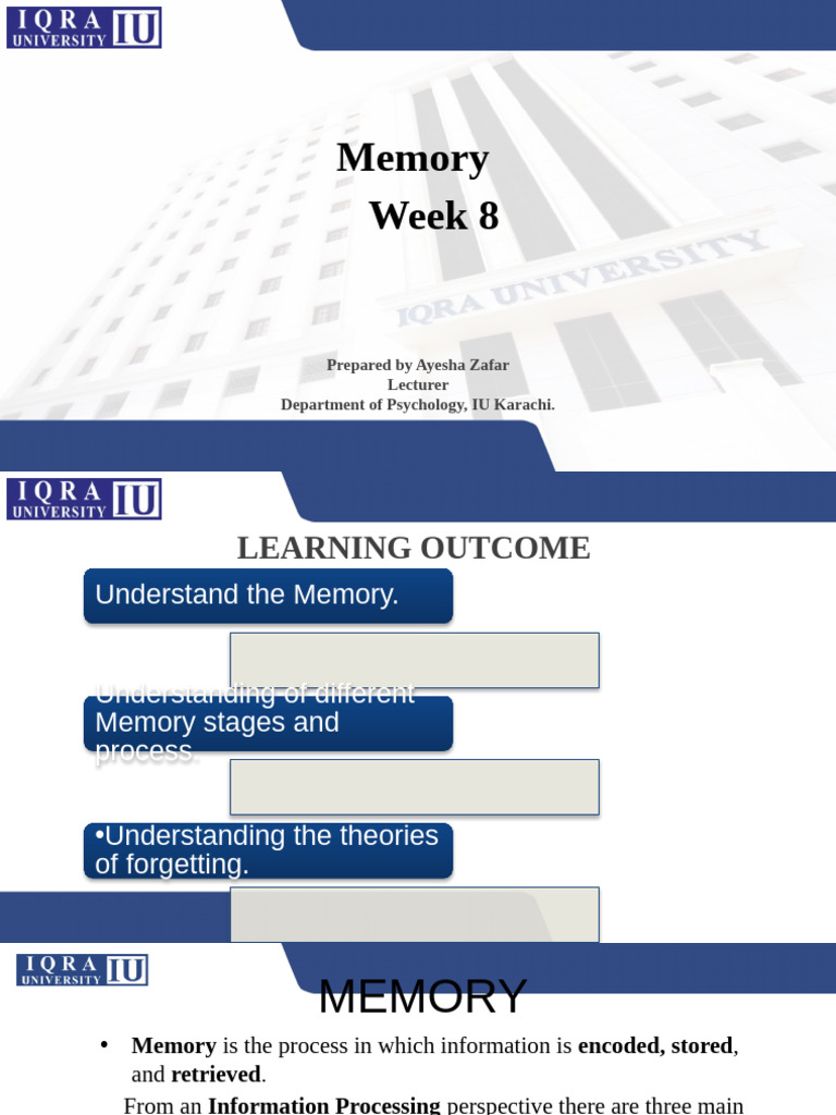 Intro To Psych Week 4 - Memory | PDF | Recall (Memory) | Memory