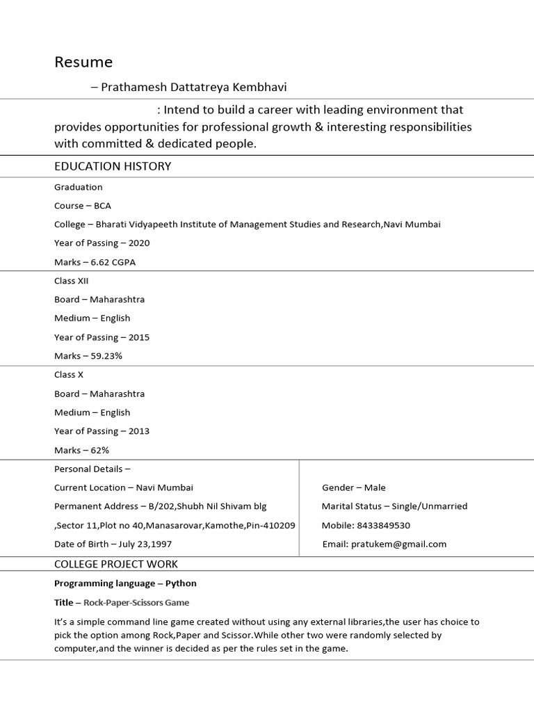Edited - Prathamesh Kembhavi PDK Resume-1 | PDF | Career & Growth