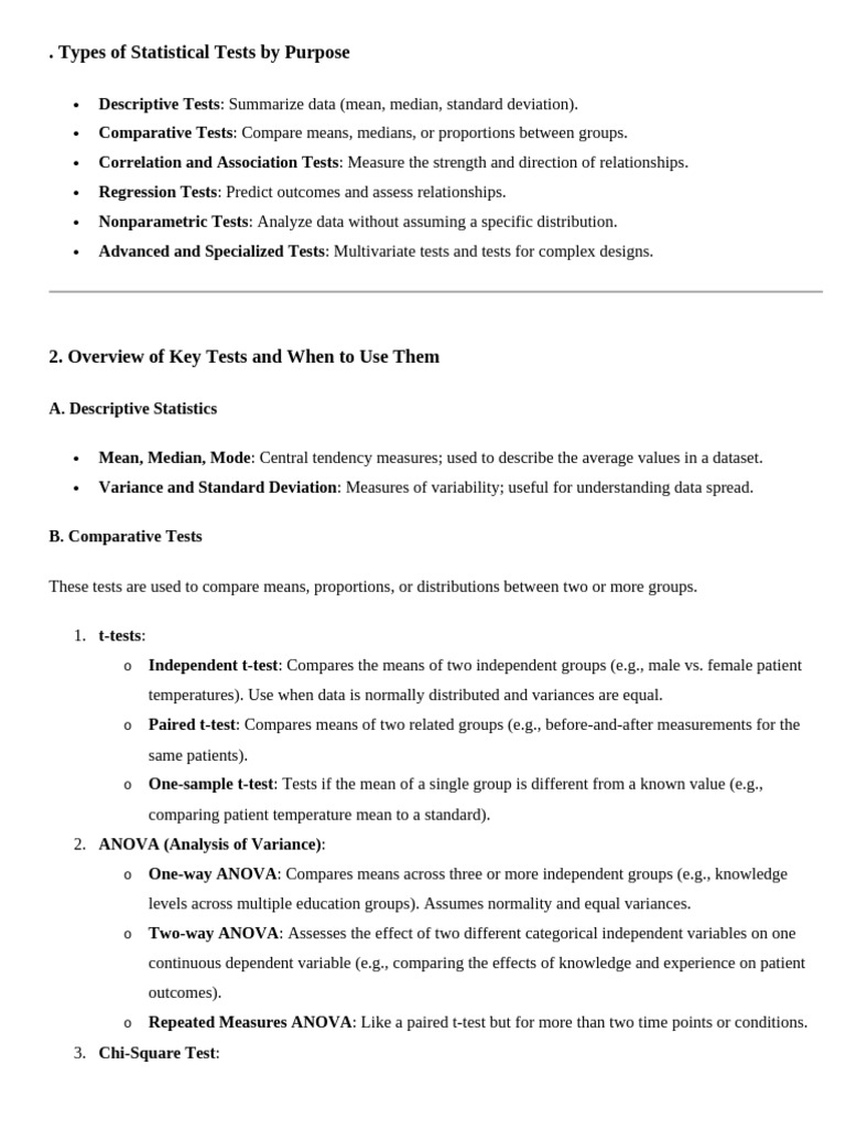 Types of Statistical Tests by Purpose | PDF | Student's T Test ...