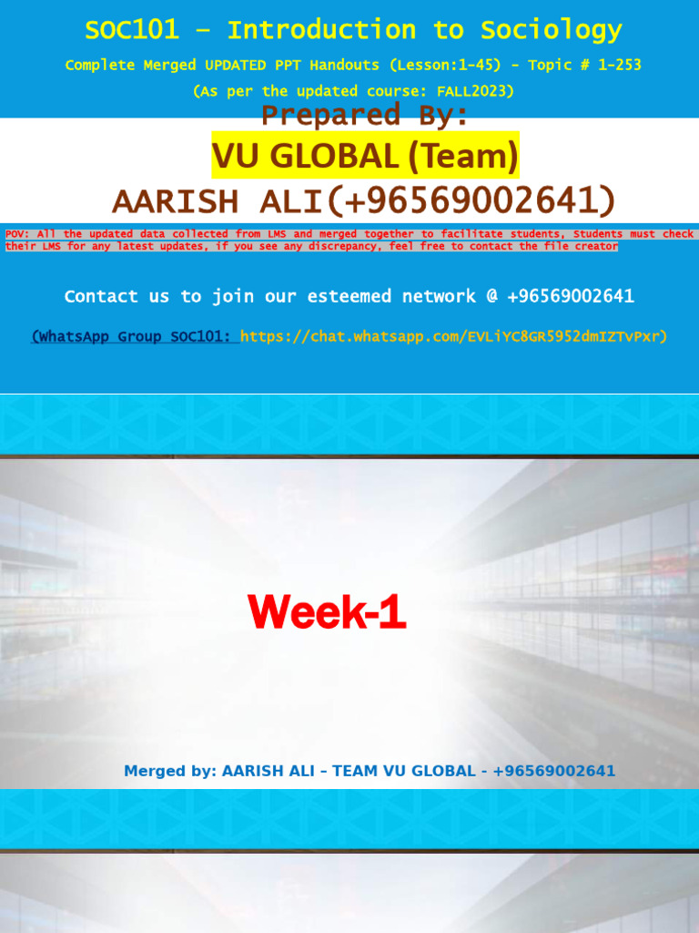 SOC101 Complete Merged PPT Handouts (Lesson 1-45 Topic 1-253) by AARISH ALI-2 - 123959 | PDF ...