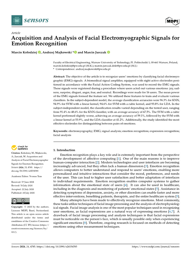 Acquisition and Analysis of Facial Electromyographic Signals For ...