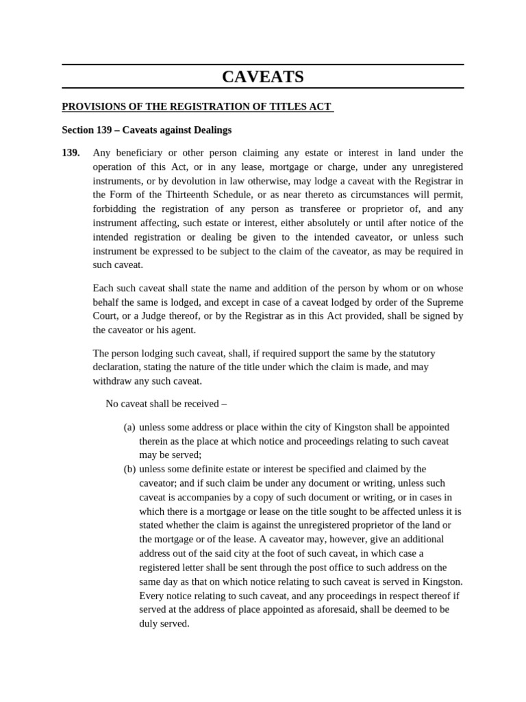 CAVEATS | PDF | Domain Name Registrar | Mortgage Law