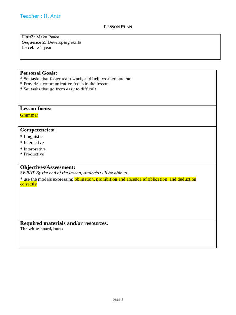 Obligation Prohibition Absece of Obligationn Deduction Lesson Plan ...