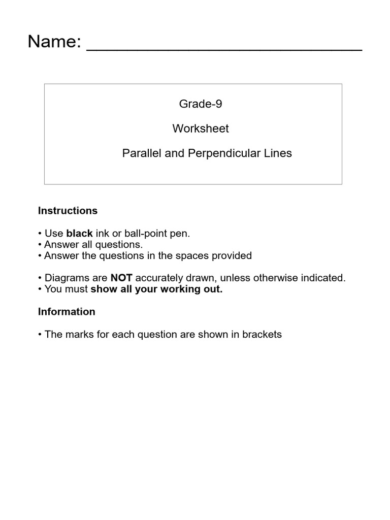 Grade 9 Worksheet: Lines Analysis | PDF | Geometry | Euclidean Geometry