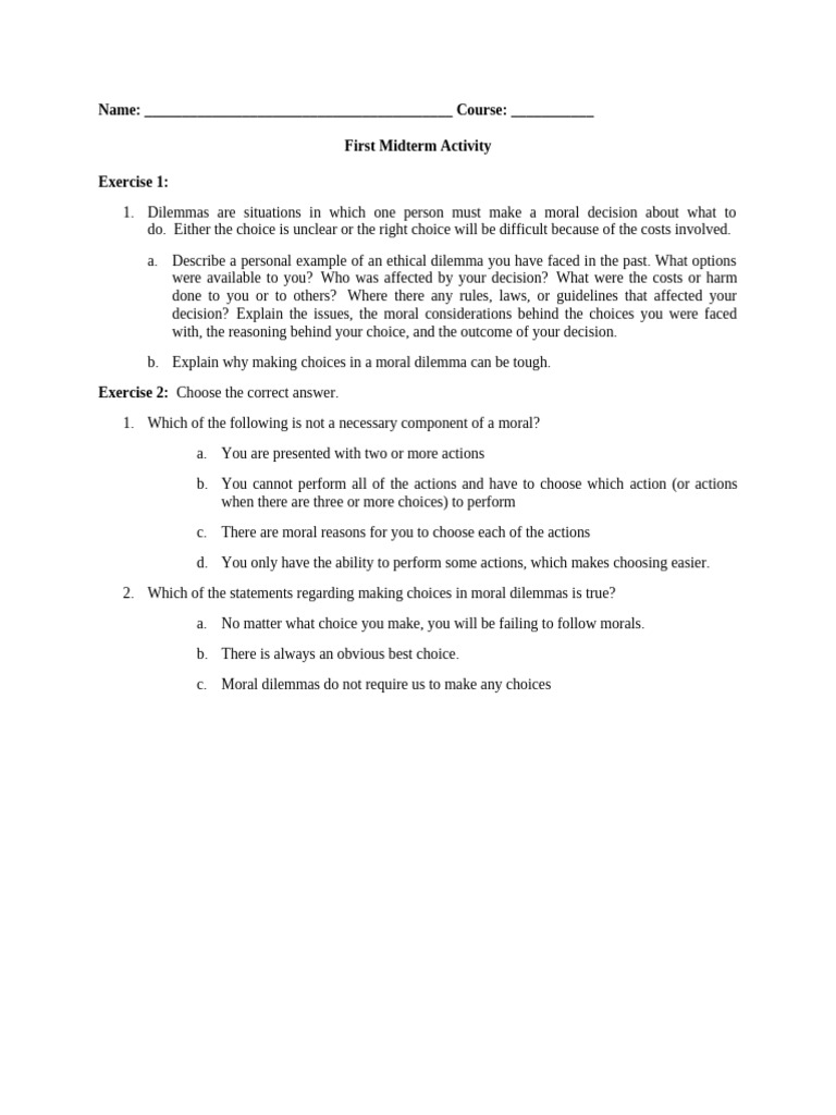 Ethical Dilemma Analysis Exercises | PDF