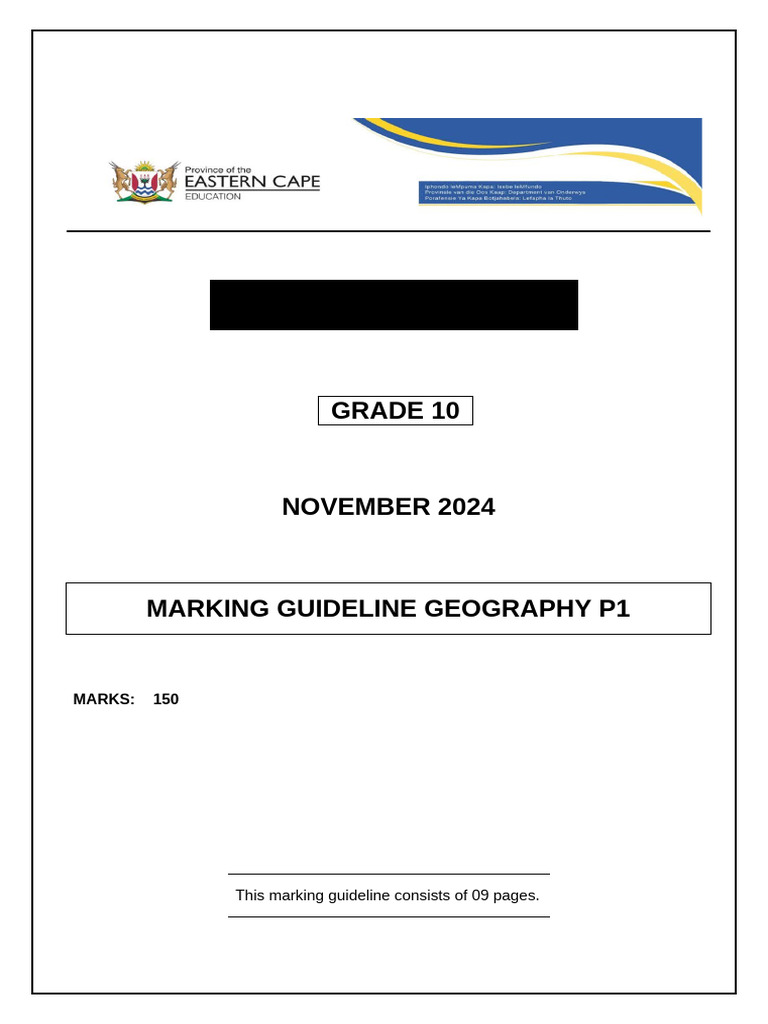 Marking Guideline GEOGRAPHY P1 GR10 November 2024 2024 English-2... - 115009 | PDF | Cost Of ...