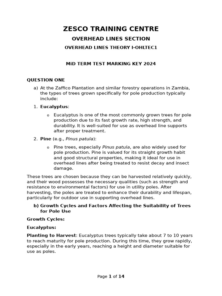 MID TERM 1 TEST Marking Key 2024 | PDF | Trees | Wood
