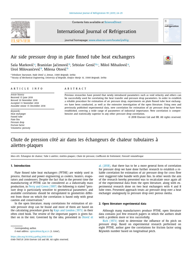 Air Side Pressure Drop in Plate Finned Tube Heat Exchangers | PDF | Flow Measurement | Porosity