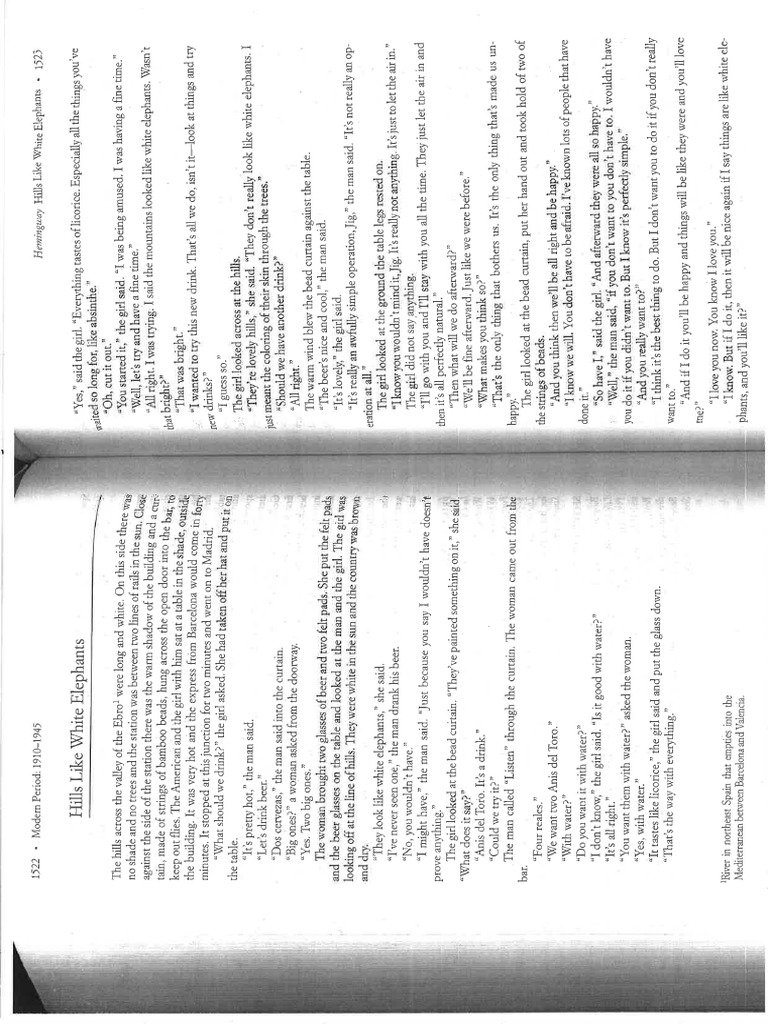 Hemingway, Hills Like White Elephants | PDF