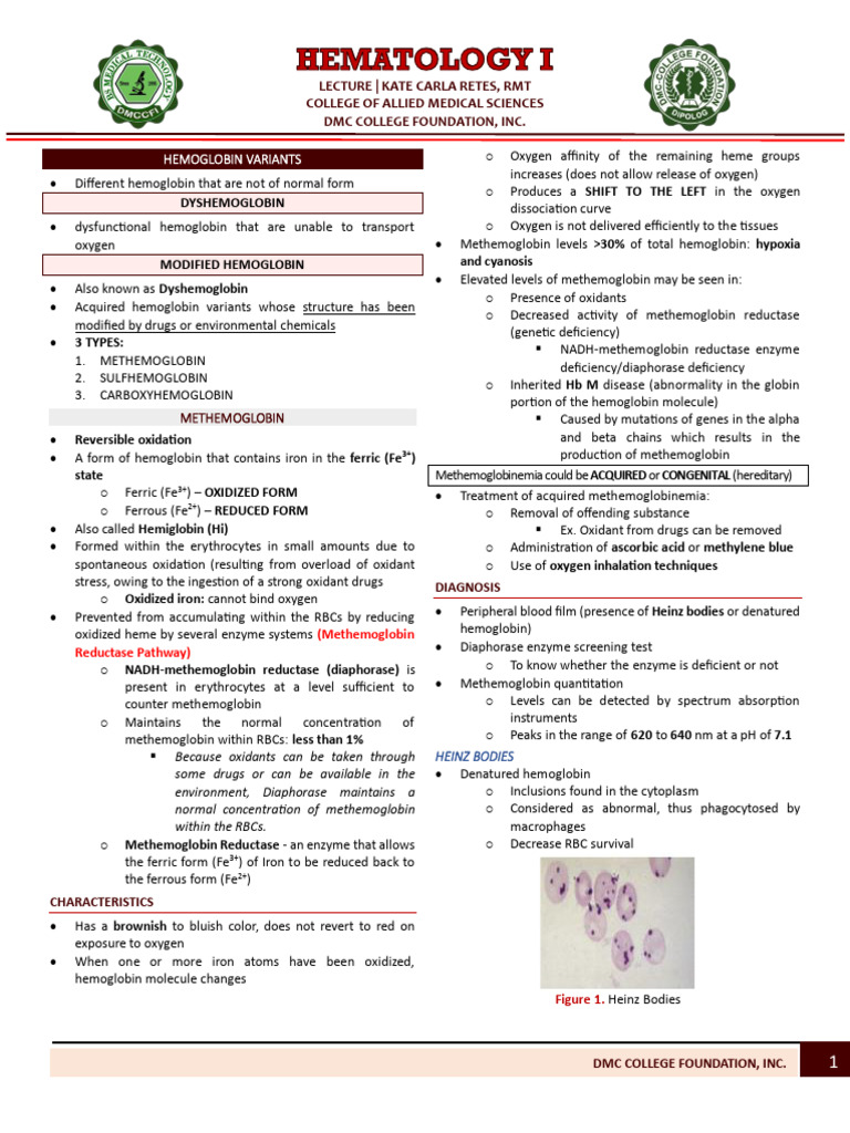 Lec Hematology Pt1 | PDF | Anemia | Hemoglobin