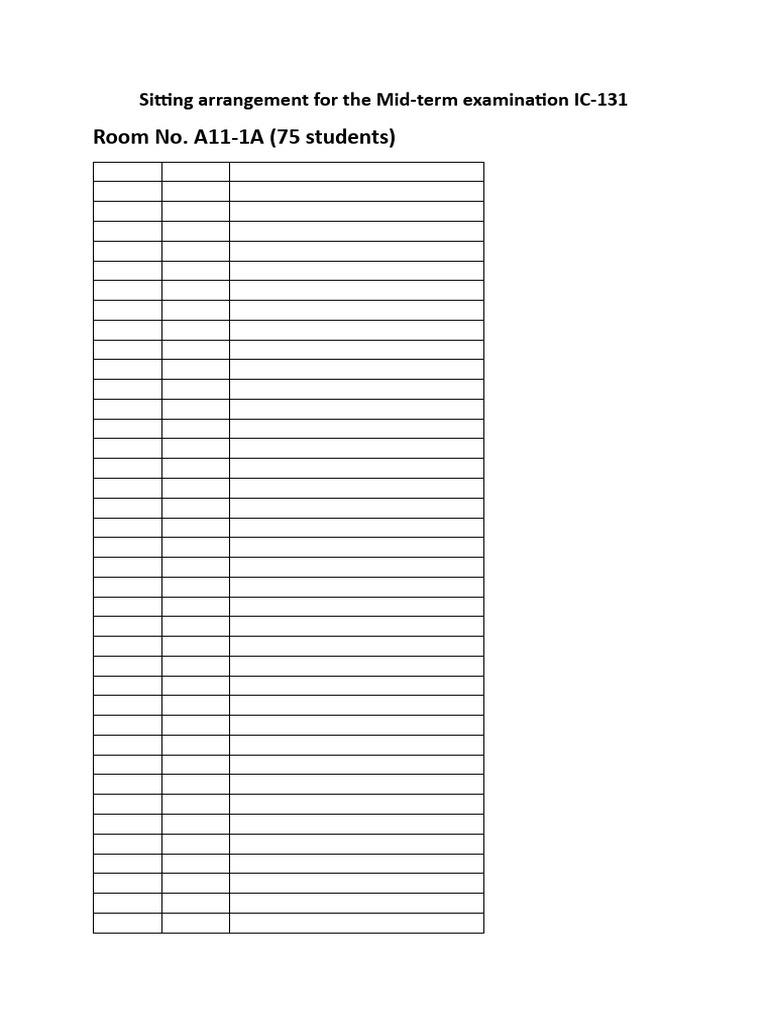 Sitting Arrangement For The Mid Term Exam | PDF