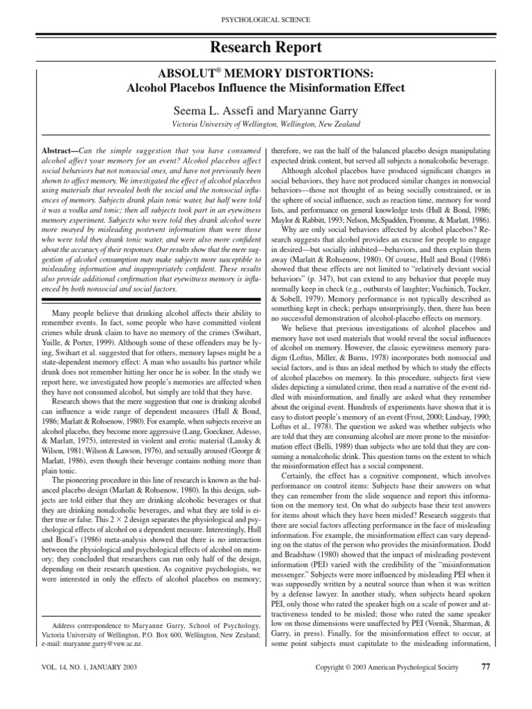 Absolut Memory Distortions | PDF | Memory | Psychology