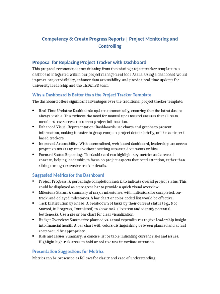 Dashboard Proposal for Project Tracking | PDF | Performance Indicator ...