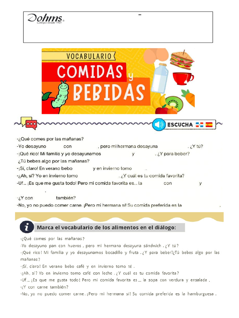 Comidas E Bebidas Español Pdf
