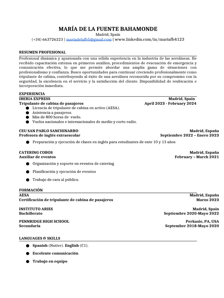 Perfil de Tripulante de Cabina en Aerolíneas | PDF | Auxiliar de vuelo ...