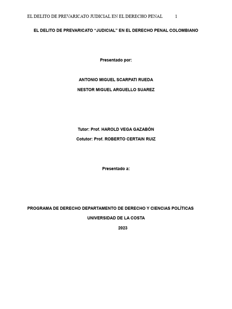 El Delito de Prevaricato "Judicial" en El Derecho Penal Colombiano ...