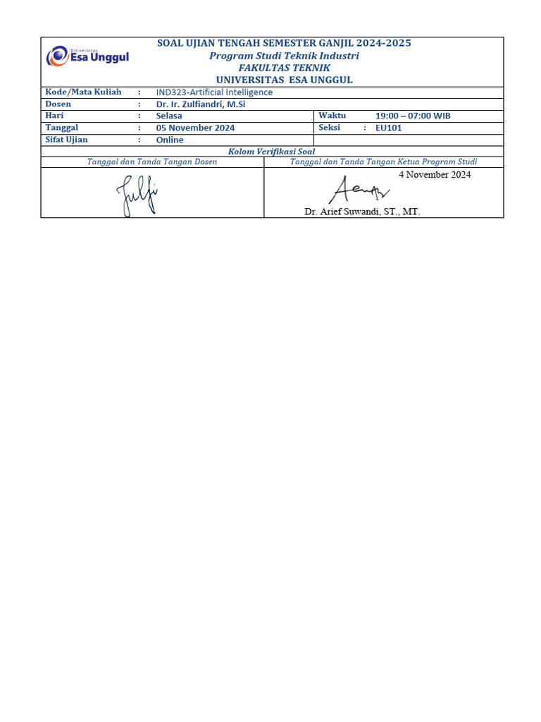 UTS AI Ganjil 2024 Paralel EU101 6129 05112024 Verbykaprodi | PDF | Komputer