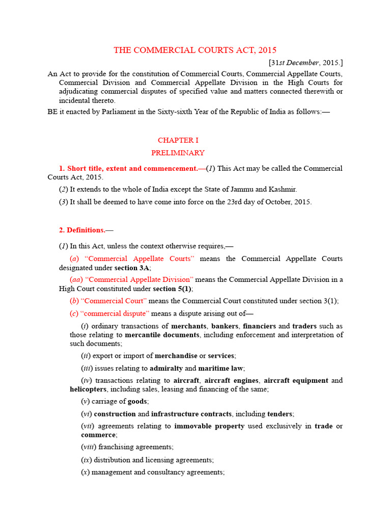 Commercial Courts Act Concised | PDF | Lawsuit | Jurisdiction
